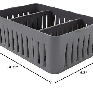 Simplify 3 Compartment Stackable Bin with Adjustable Dividers | Drawer Organizer | Storage Basket | Good for Office | Desk Supplies | Dorm | Bathroom | Accessories | Make Up | Grey