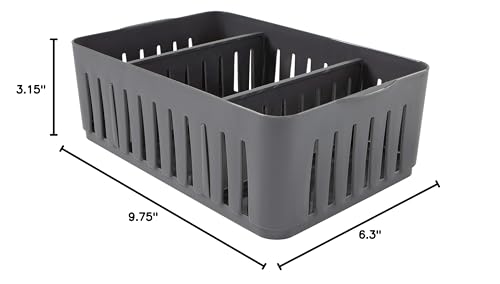 Simplify 3 Compartment Stackable Bin with Adjustable Dividers | Drawer Organizer | Storage Basket | Good for Office | Desk Supplies | Dorm | Bathroom | Accessories | Make Up | Grey