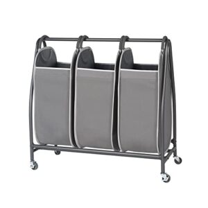 neatfreak triple laundry hamper sorter - rolling laundry cart with wheels & 3 x removable dirty clothes hamper totes with everfresh tech for towels, blankets & bathroom organization