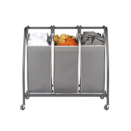 Neatfreak Triple Laundry Hamper Sorter - Rolling Laundry Cart With Wheels & 3 x removable Dirty Clothes Hamper Totes With EVERFRESH Tech For Towels, Blankets & Bathroom Organization