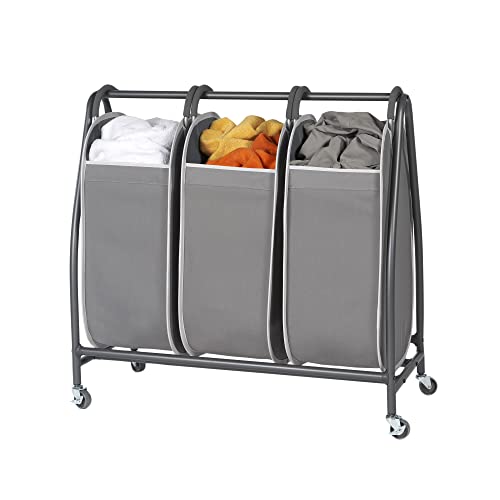 Neatfreak Triple Laundry Hamper Sorter - Rolling Laundry Cart With Wheels & 3 x removable Dirty Clothes Hamper Totes With EVERFRESH Tech For Towels, Blankets & Bathroom Organization