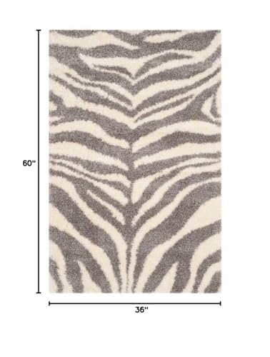 SAFAVIEH Portofino Shag Collection Accent Rug - 3' x 5', Ivory & Grey, Zebra Design, Non-Shedding & Easy Care, 2-inch Thick Ideal for High Traffic Areas in Foyer, Living Room, Bedroom (PTS215A)