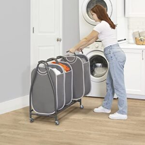 Neatfreak Triple Laundry Hamper Sorter - Rolling Laundry Cart With Wheels & 3 x removable Dirty Clothes Hamper Totes With EVERFRESH Tech For Towels, Blankets & Bathroom Organization