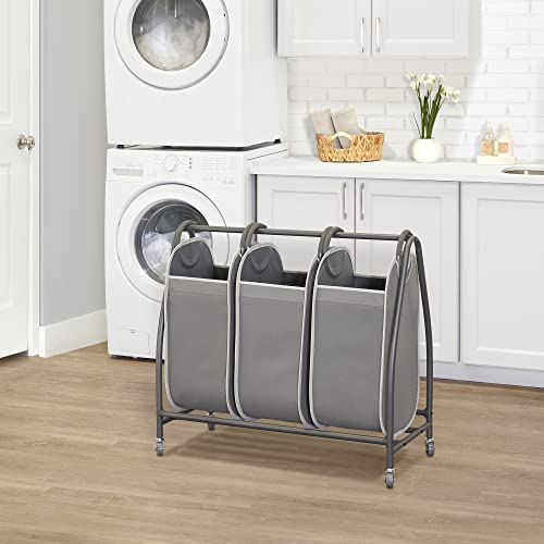 Neatfreak Triple Laundry Hamper Sorter - Rolling Laundry Cart With Wheels & 3 x removable Dirty Clothes Hamper Totes With EVERFRESH Tech For Towels, Blankets & Bathroom Organization