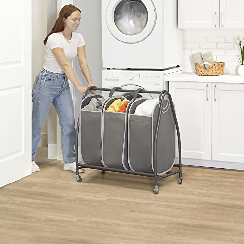 Neatfreak Triple Laundry Hamper Sorter - Rolling Laundry Cart With Wheels & 3 x removable Dirty Clothes Hamper Totes With EVERFRESH Tech For Towels, Blankets & Bathroom Organization