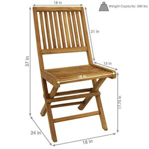 Sunnydaze Nantasket Solid Teak Outdoor Folding Dining Chairs - Light Wood Stain Finish - 2 Chairs