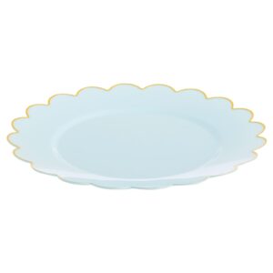 Sparkle and Bash 50-Pack Baby Blue Disposable Plates - Scalloped Plastic Plates with Gold Foil Rim for Birthday Party, Baby Shower (9 Inches)