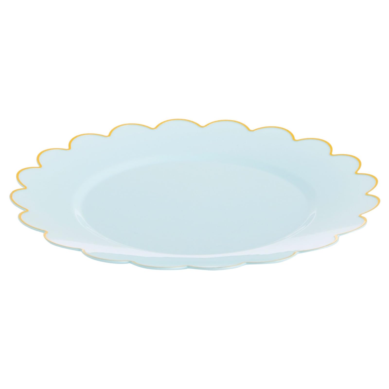 Sparkle and Bash 50-Pack Baby Blue Disposable Plates - Scalloped Plastic Plates with Gold Foil Rim for Birthday Party, Baby Shower (9 Inches)