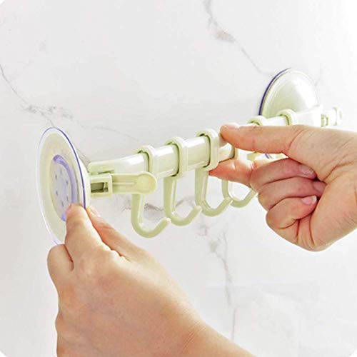 Adjustable Hook Rack Double Suction Cup Towel Rack Hanging Shelves Hook Holder Lock Type Sucker Kitchen Bathroom Accessories (Khaki)