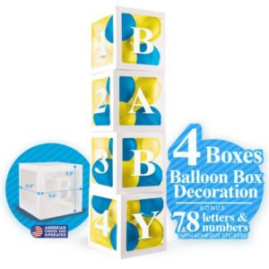 happy place product balloon box decorations, 4 white boxes with big letters for baby, custom name or grad, custom birthday decor, gender reveal decorative blocks, baby shower - large balloon boxes