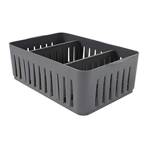 Simplify 3 Compartment Stackable Bin with Adjustable Dividers | Drawer Organizer | Storage Basket | Good for Office | Desk Supplies | Dorm | Bathroom | Accessories | Make Up | Grey