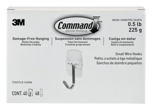 command small clear wire toggle hooks, 40 hooks and 48 command strips, damage free hanging wall hooks with adhesive strips, adhesive hooks for hanging christmas decorations, holds up to 0.5 lb