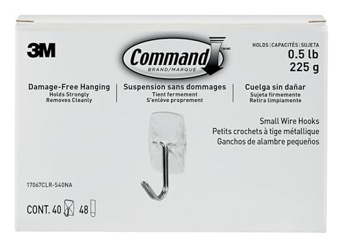 Command Small Clear Wire Toggle Hooks, 40 Hooks and 48 Command Strips, Damage Free Hanging Wall Hooks with Adhesive Strips, Adhesive Hooks for Hanging Christmas Decorations, Holds up to 0.5 lb