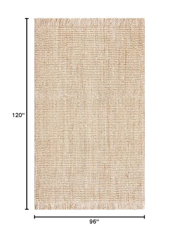 SAFAVIEH Natural Fiber Collection Area Rug - 8' x 10', Natural & Beige, Handmade Woven Fringe Jute, Ideal for High Traffic Areas in Living Room, Bedroom (NF828A)