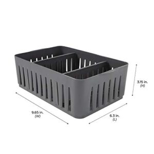 Simplify 3 Compartment Stackable Bin with Adjustable Dividers | Drawer Organizer | Storage Basket | Good for Office | Desk Supplies | Dorm | Bathroom | Accessories | Make Up | Grey