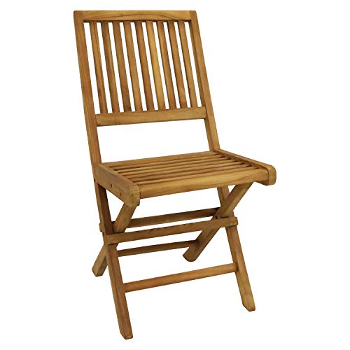 Sunnydaze Nantasket Solid Teak Outdoor Folding Dining Chairs - Light Wood Stain Finish - 2 Chairs