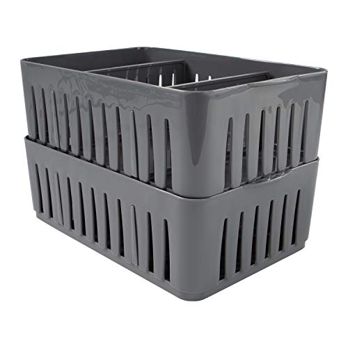 Simplify 3 Compartment Stackable Bin with Adjustable Dividers | Drawer Organizer | Storage Basket | Good for Office | Desk Supplies | Dorm | Bathroom | Accessories | Make Up | Grey