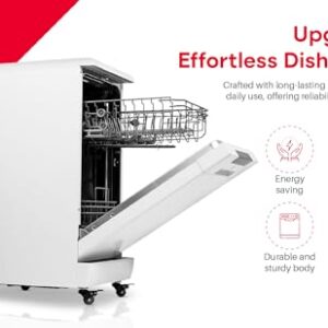 HAMILTON BEACH HBDW180WHITE RDW1809-WHITE RCA RDW1809 Portable Dishwasher, 18in Wide, 8 Place Settings Capacity, White