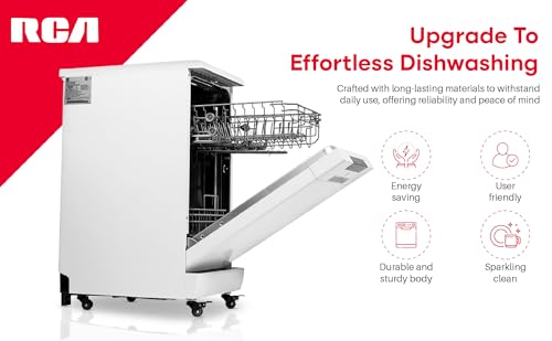 HAMILTON BEACH HBDW180WHITE RDW1809-WHITE RCA RDW1809 Portable Dishwasher, 18in Wide, 8 Place Settings Capacity, White