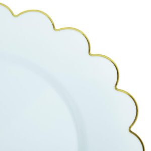 Sparkle and Bash 50-Pack Baby Blue Disposable Plates - Scalloped Plastic Plates with Gold Foil Rim for Birthday Party, Baby Shower (9 Inches)