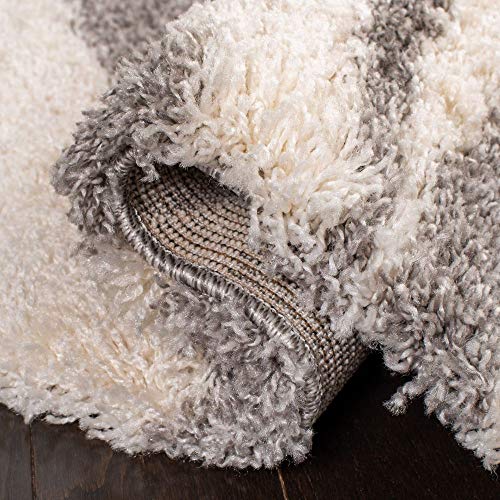 SAFAVIEH Portofino Shag Collection Accent Rug - 3' x 5', Ivory & Grey, Zebra Design, Non-Shedding & Easy Care, 2-inch Thick Ideal for High Traffic Areas in Foyer, Living Room, Bedroom (PTS215A)