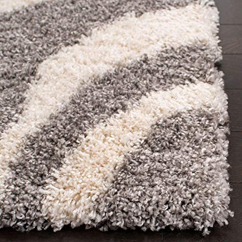 SAFAVIEH Portofino Shag Collection Accent Rug - 3' x 5', Ivory & Grey, Zebra Design, Non-Shedding & Easy Care, 2-inch Thick Ideal for High Traffic Areas in Foyer, Living Room, Bedroom (PTS215A)