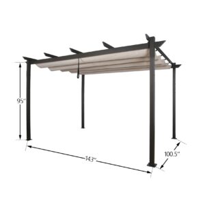 Ulax Furniture Outdoor 10'x13' Extra Large Aluminum Pergola with Sun Shade Gazebo Beige Canopy, UV Resistant Fabric