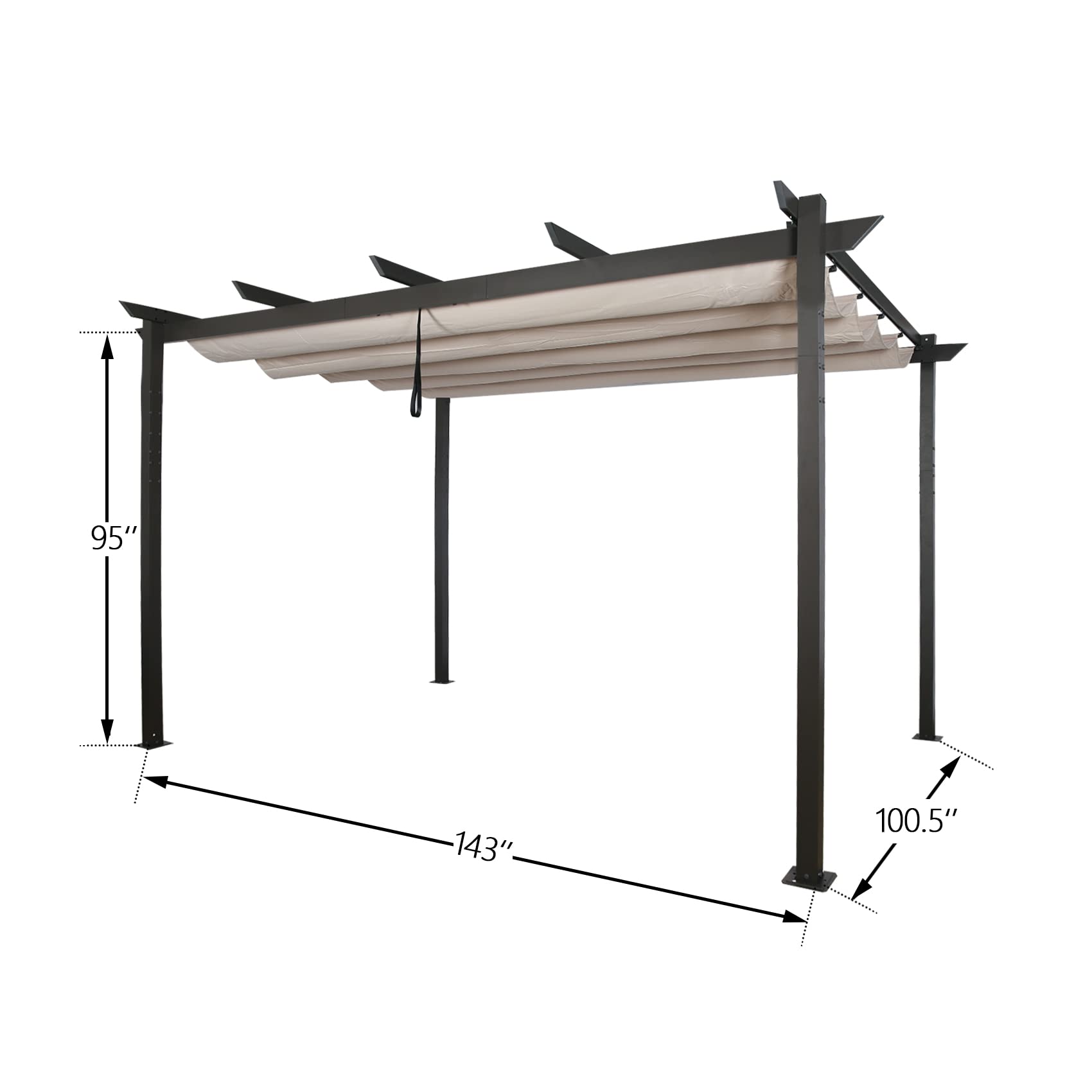 Ulax Furniture Outdoor 10'x13' Extra Large Aluminum Pergola with Sun Shade Gazebo Beige Canopy, UV Resistant Fabric