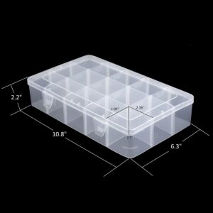 Snowkingdom 2 Pack Large 15 Grid Clear Organizer Box Adjustable Dividers - Plastic Compartment Storage Container for Washi Tapes, Craft, Beads, Jewelry, Small Parts