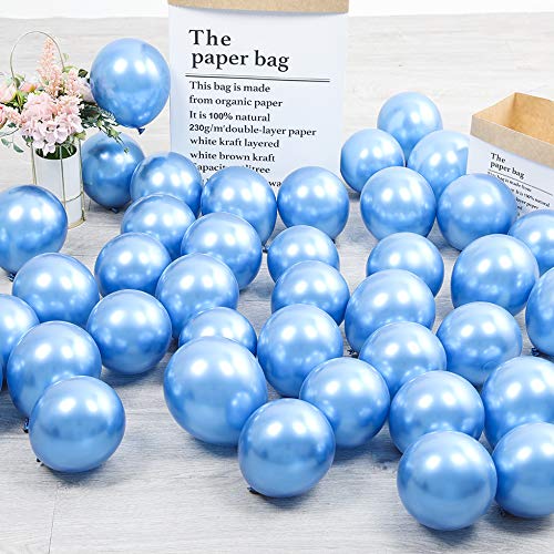 100pcs 5inch Tiny Blue Silver Chrome Metallic Latex Balloons for Birthday Party Bridal Baby Shower Engagement Wedding Party Decorations (Blue Silver)