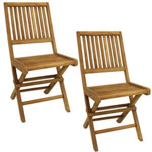 Sunnydaze Nantasket Solid Teak Outdoor Folding Dining Chairs - Light Wood Stain Finish - 2 Chairs