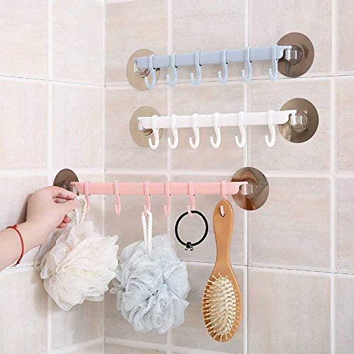 Adjustable Hook Rack Double Suction Cup Towel Rack Hanging Shelves Hook Holder Lock Type Sucker Kitchen Bathroom Accessories (Khaki)