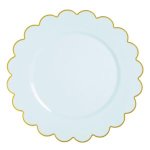 Sparkle and Bash 50-Pack Baby Blue Disposable Plates - Scalloped Plastic Plates with Gold Foil Rim for Birthday Party, Baby Shower (9 Inches)