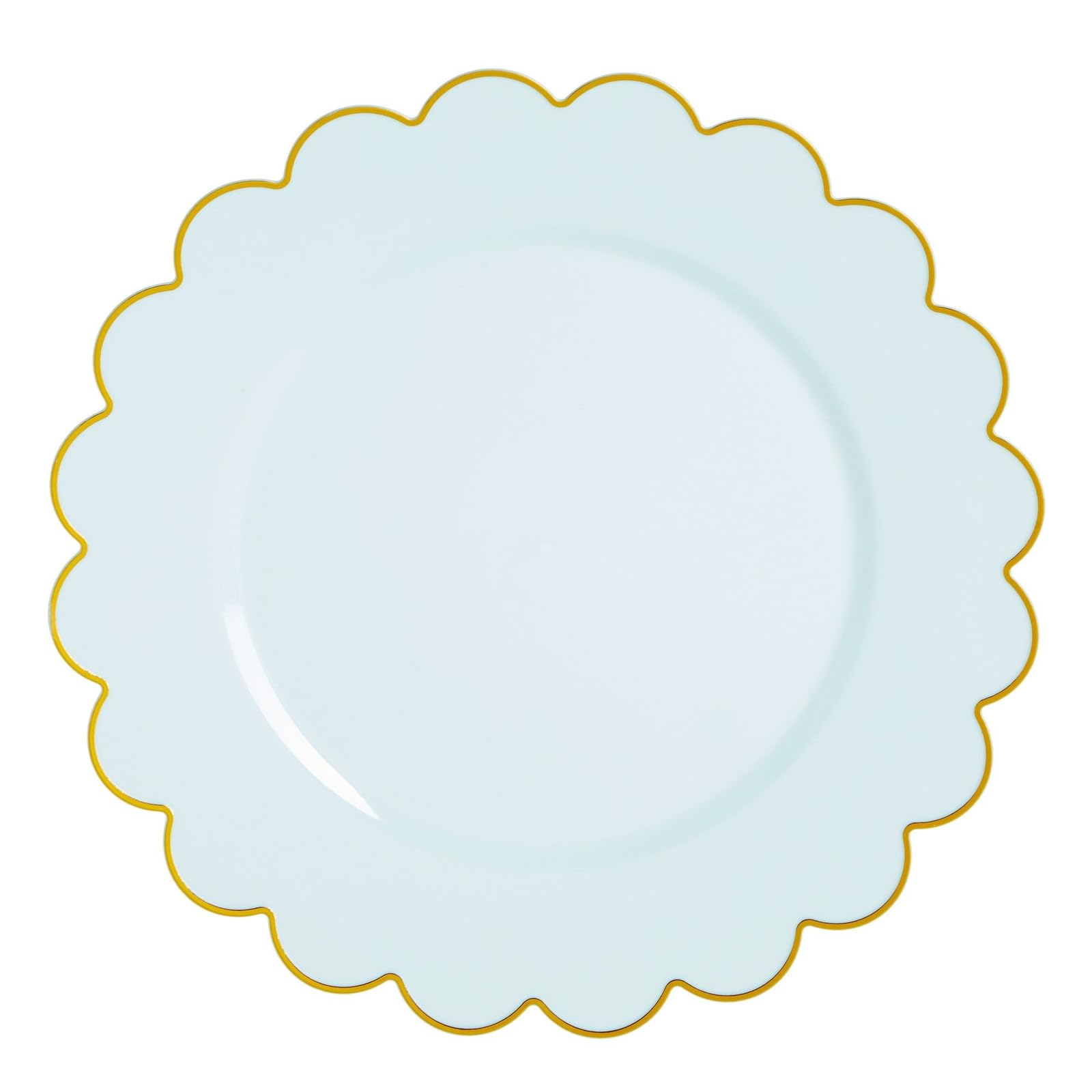 Sparkle and Bash 50-Pack Baby Blue Disposable Plates - Scalloped Plastic Plates with Gold Foil Rim for Birthday Party, Baby Shower (9 Inches)