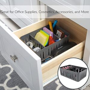 Simplify 3 Compartment Stackable Bin with Adjustable Dividers | Drawer Organizer | Storage Basket | Good for Office | Desk Supplies | Dorm | Bathroom | Accessories | Make Up | Grey