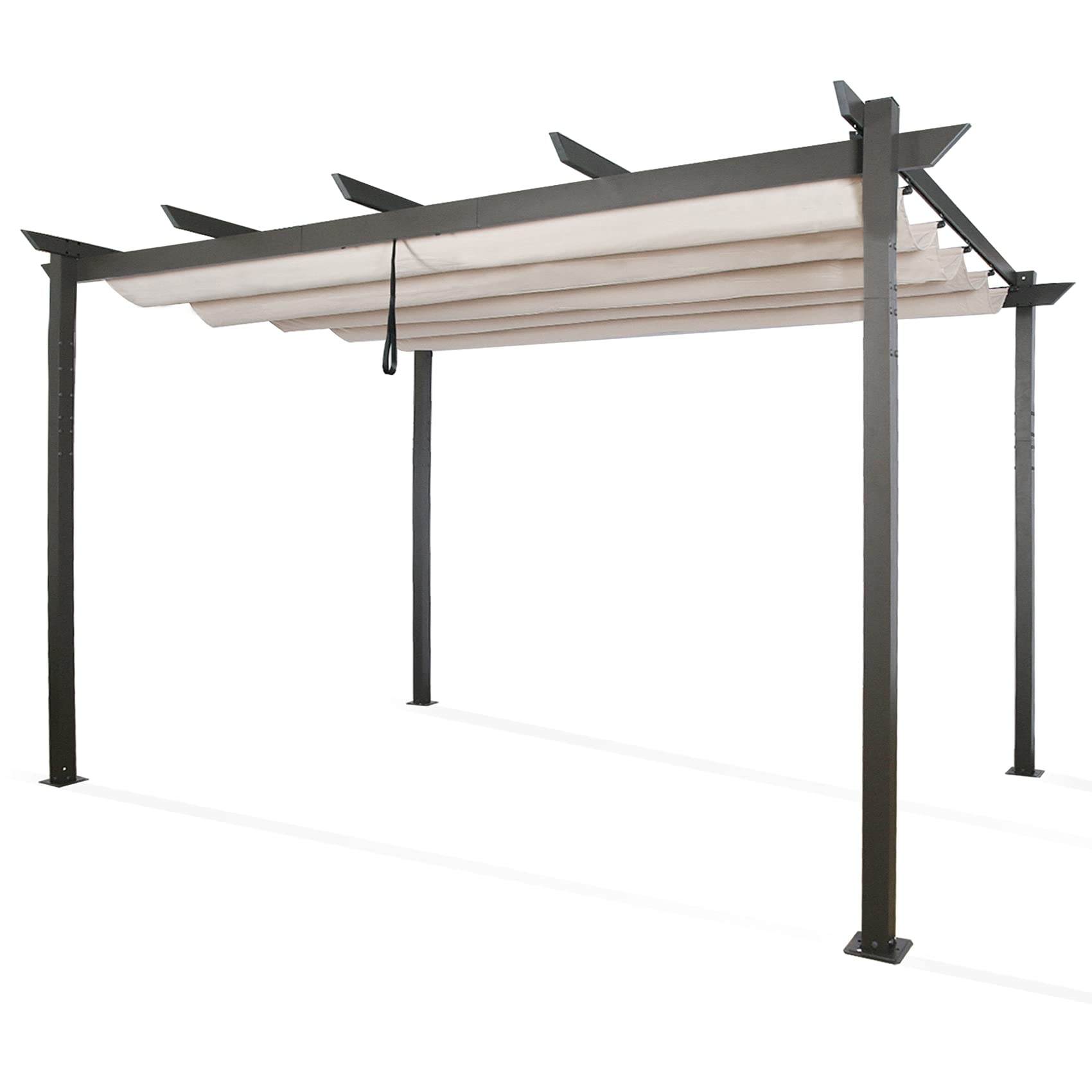 Ulax Furniture Outdoor 10'x13' Extra Large Aluminum Pergola with Sun Shade Gazebo Beige Canopy, UV Resistant Fabric