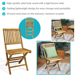 Sunnydaze Nantasket Solid Teak Outdoor Folding Dining Chairs - Light Wood Stain Finish - 2 Chairs