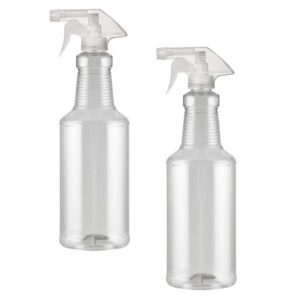 32 oz all-purpose spray bottles, empty/reuseable, heavy duty, clear pet plastic, trigger sprayer, industrial size, chemical resistant, made in usa (2 pack, clear)