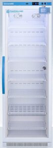 accucold arg15pvdl2b 24 upright vaccine refrigerator with 15 cu. ft. capacity plastic-coated wire shelves temperature alarm and factory-installed lock in white