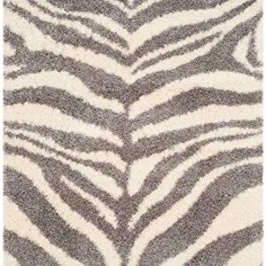 SAFAVIEH Portofino Shag Collection Accent Rug - 3' x 5', Ivory & Grey, Zebra Design, Non-Shedding & Easy Care, 2-inch Thick Ideal for High Traffic Areas in Foyer, Living Room, Bedroom (PTS215A)