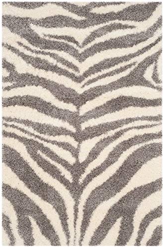 SAFAVIEH Portofino Shag Collection Accent Rug - 3' x 5', Ivory & Grey, Zebra Design, Non-Shedding & Easy Care, 2-inch Thick Ideal for High Traffic Areas in Foyer, Living Room, Bedroom (PTS215A)