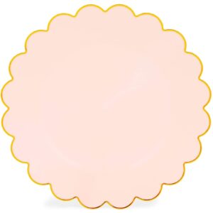 Sparkle and Bash 50 Pack Pink and Gold Plastic Plates, 9 Inch Scalloped Plates with Gold Rim for Birthday Party, Baby Shower