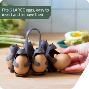 PELEG DESIGN Eggbears 3-in-1 Cook, Store and Serve Egg Holder, Bear-Shaped Boiled Egg Cooker for Making Soft or Hard Boiled Eggs, Holds 6 Eggs for Easy Cooking and Fridge Storage