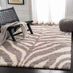 safavieh portofino shag collection accent rug - 3' x 5', ivory & grey, zebra design, non-shedding & easy care, 2-inch thick ideal for high traffic areas in foyer, living room, bedroom (pts215a)