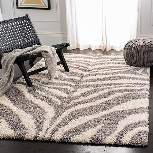 SAFAVIEH Portofino Shag Collection Accent Rug - 3' x 5', Ivory & Grey, Zebra Design, Non-Shedding & Easy Care, 2-inch Thick Ideal for High Traffic Areas in Foyer, Living Room, Bedroom (PTS215A)