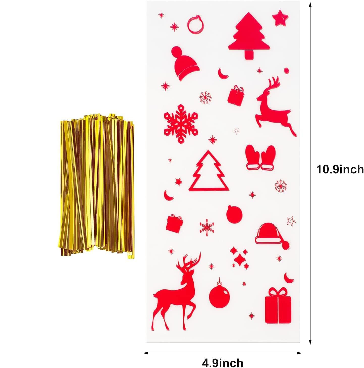 200 PCS Christmas Cellophane Goody Bags Assortment for Holiday Treats, Christmas Party Favors, Cello Candy Bags, Christmas Gifts, Party Supplies, Christmas Goodie Bags