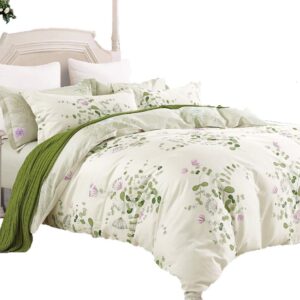 Swanson Beddings Graceful and Chic Floral Print 3pc 100% Cotton Bedding Set: Duvet Cover and Two Pillow Shams - Queen Size