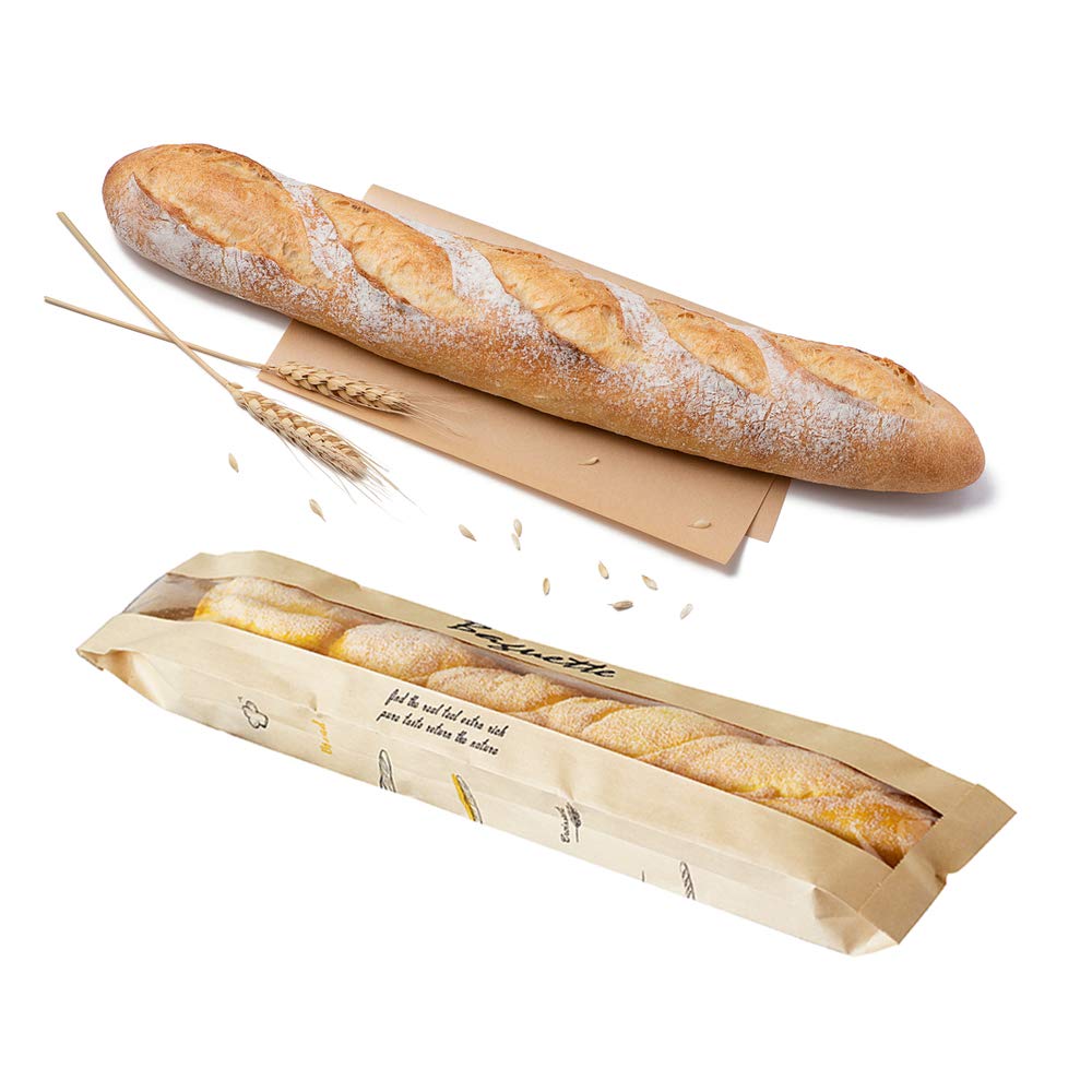 24 Pack Baguette Bread Fresh Kraft Paper Bag, Bread Loaf Packing Bags with Front Breathable Hole Window (4"x 1.6"x 23.6") and 24 PCS Seal Sticker