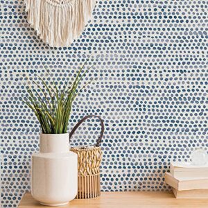 Tempaper Blue Moon Moire Dots Removable Peel and Stick Wallpaper, 20.5 in X 16.5 ft, Made in the USA