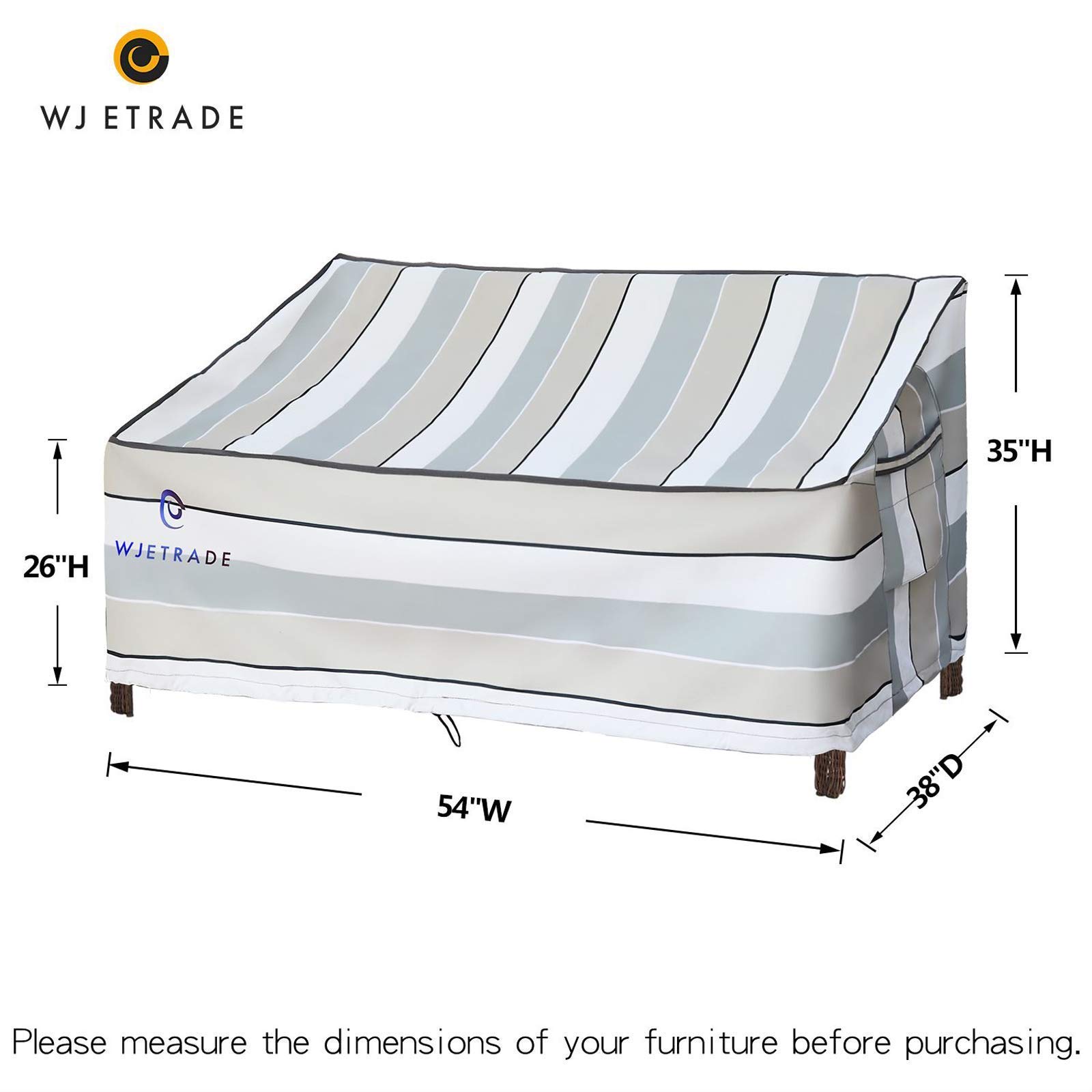 WJ-X3 Patio 2 Seater Sofa Couch Waterproof UV Resistant No Fading Heavy Duty Outdoor Striped Furniture Cover, 54 x 38 x 35 Inches